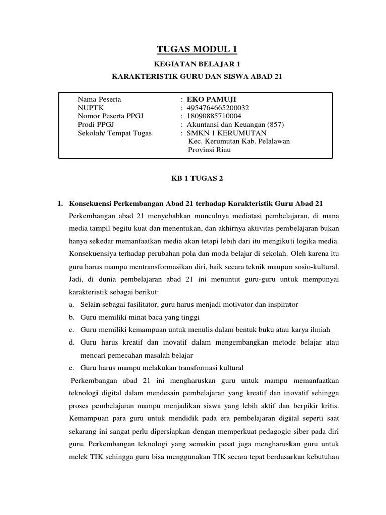 Tugas M1 KB1.2 Analisis Ringkas Tentang Karakteristik Siswa Abad 21 | PDF