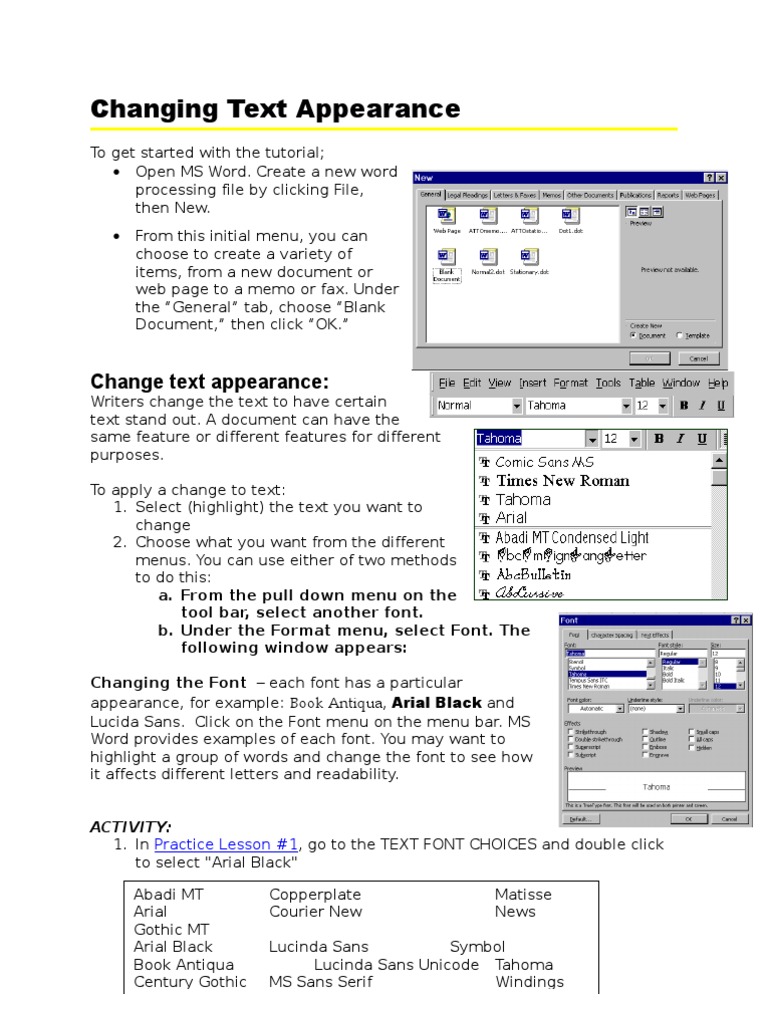 Text Appearance Word Tool | PDF | Typefaces | Arial