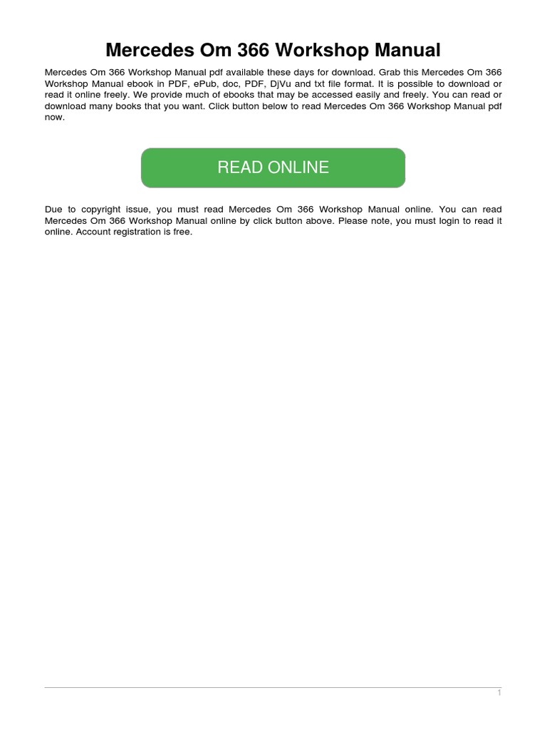 Mercedes Om 366 Workshop Manual | PDF | Mercedes Benz | E Books