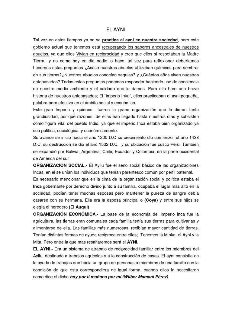 El Ayni | PDF | Imperio Inca | Bolivia