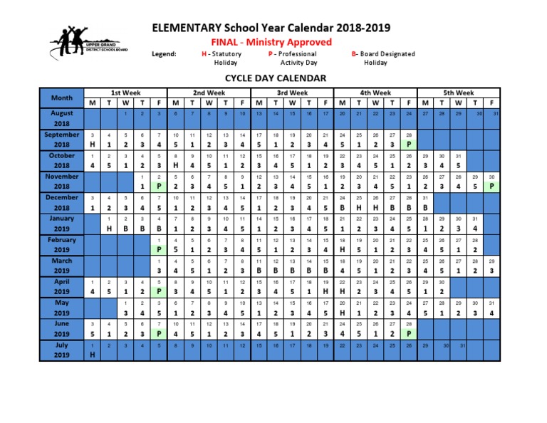 Calendar Elementary Cycle Day Calendar Final Ministry Approved | PDF