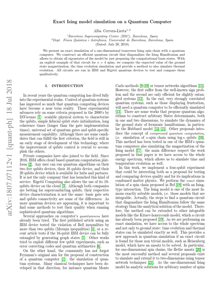 Exact Ising Model Simulation On A Quantum Computer | PDF | Quantum Computing | Hamiltonian ...