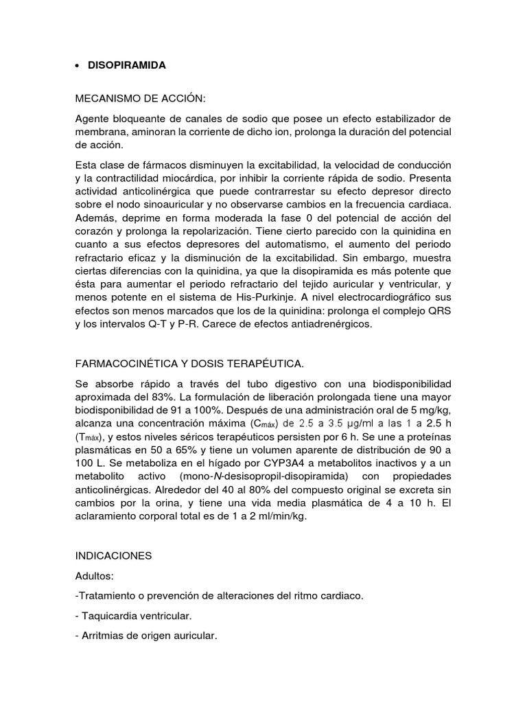 DISOPIRAMIDA | PDF | Potencial de acción | Farmacocinética