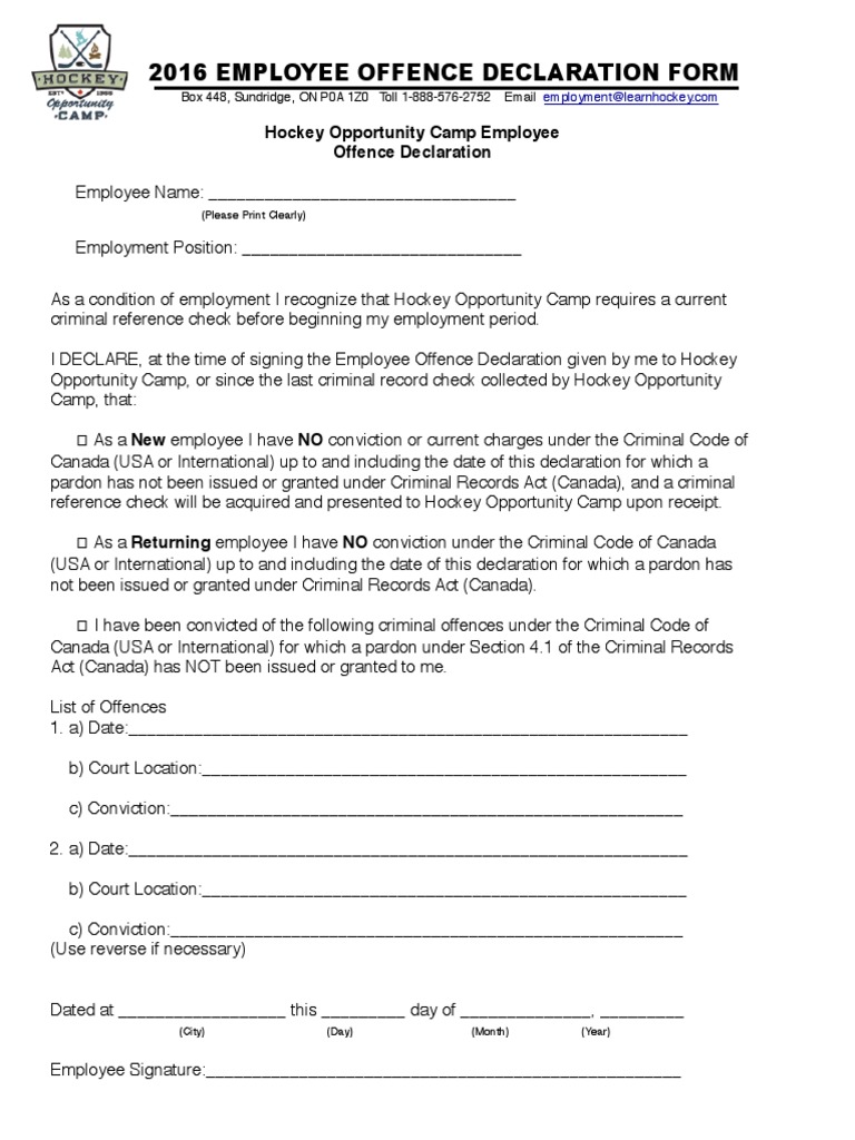 Employee Offence Declaration Form | PDF | Finance & Money Management | Law