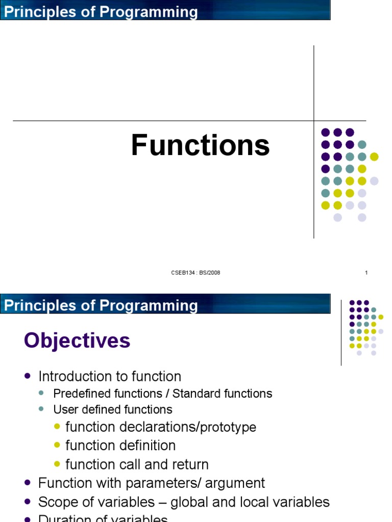 Functions Cseb134 Bs2008 1 Download Free Pdf Parameter Computer Programming Subroutine