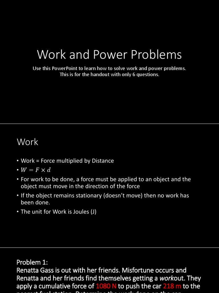 Work and Power Problems | PDF | Force | Mass