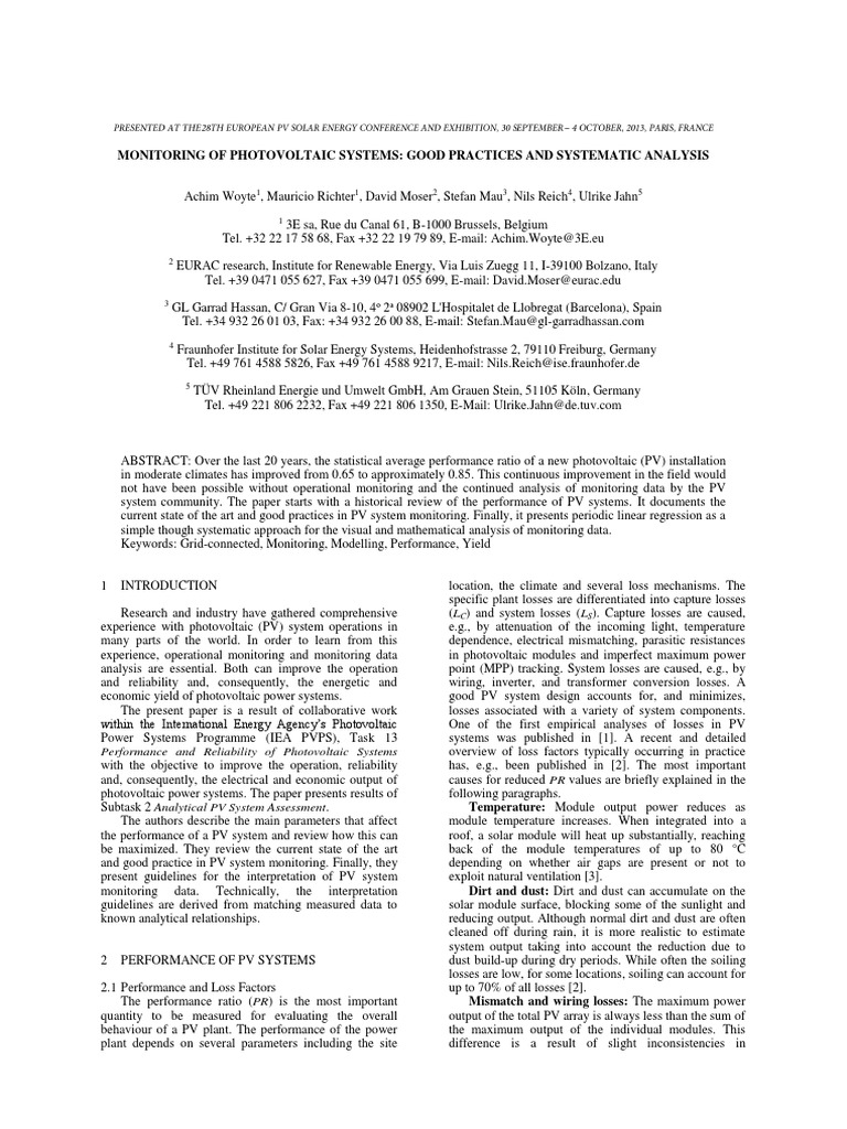 Monitoring of PV System Good Practices and Systematic Analysis PDF ...