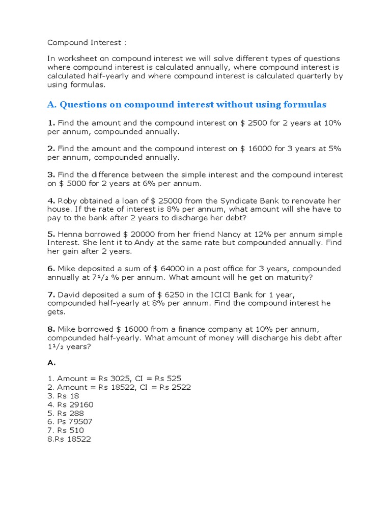 Compound Interest Concept Questions For Working From | PDF | Compound ...