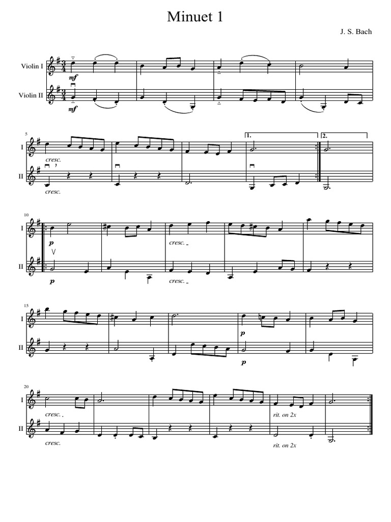 Minuet 1 As Duet For Violins Suzuki Book 1 | PDF | Church Music ...