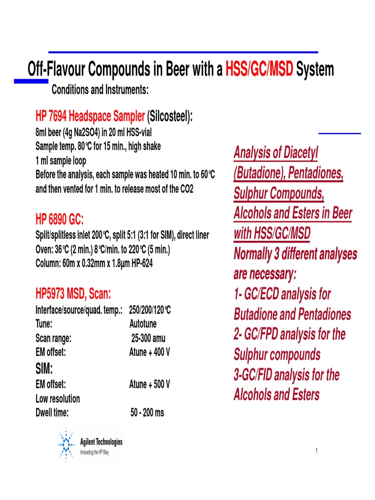 Off-Flavour Compounds in Beer With A System: HSS/GC/MSD HSS/GC/MSD ...