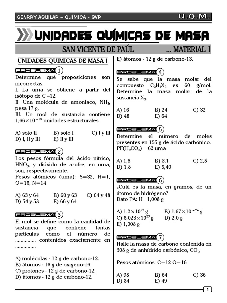 Unidades Quimicas de Masa | Descargar gratis PDF | Mole (Unidad) | Oxígeno