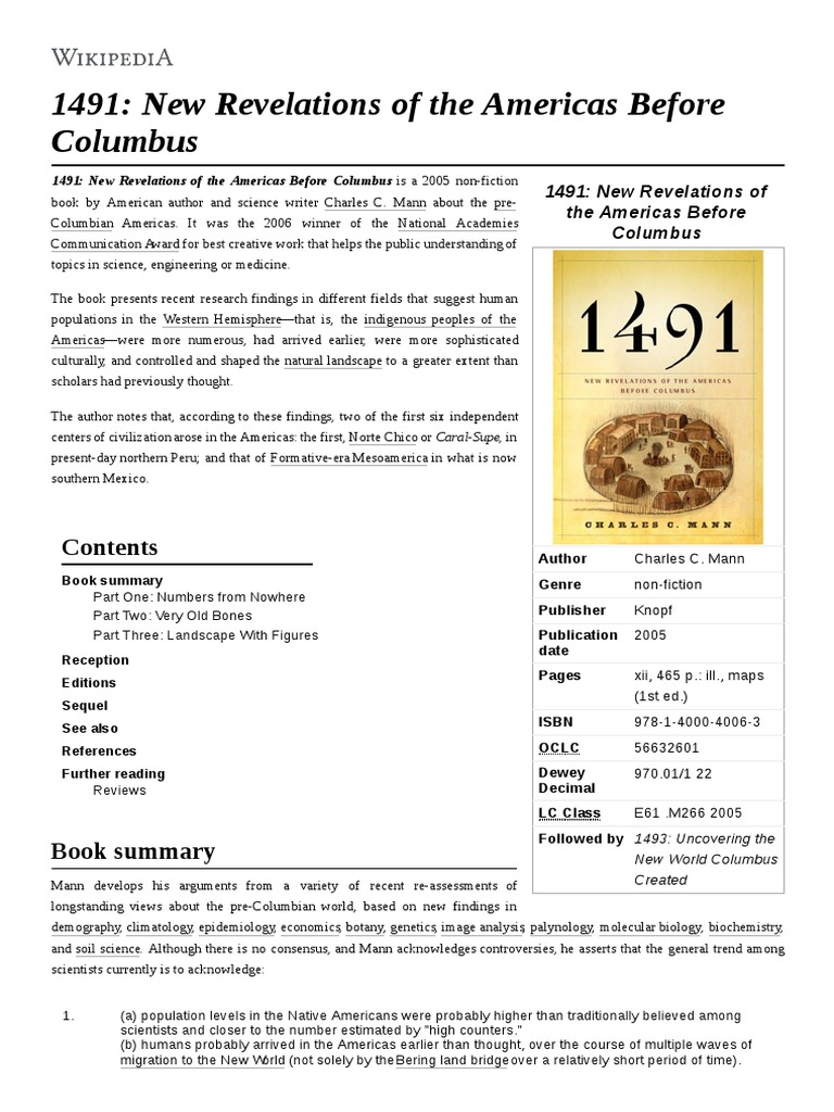 1491 New Revelations of The Americas Before Columbus | PDF