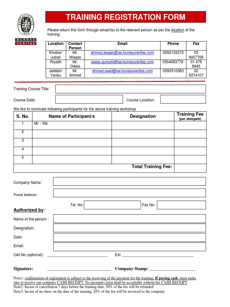 Training Workshop Registration Form | PDF | Receipt | Service Industries