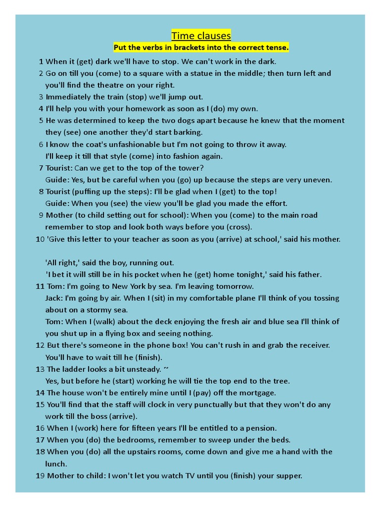 Time Clause Grammar Drills - 52206 | PDF