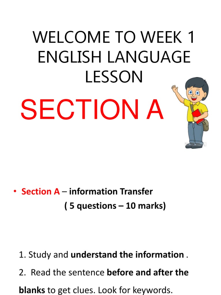 Welcome To Week 1 English Language Lesson: Section A | PDF ...