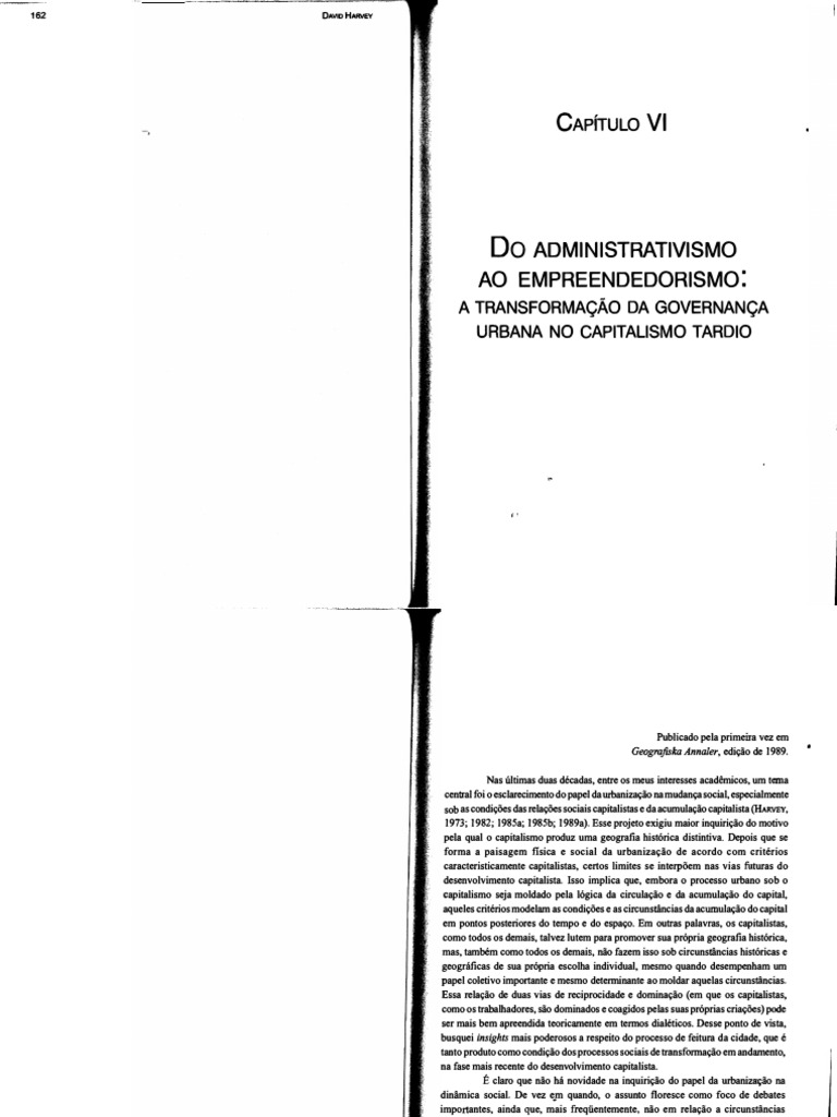 David Harvey - A TRANSFORMAÇÃO DA GOVERNANÇA URBANA NO CAPITALISMO ...