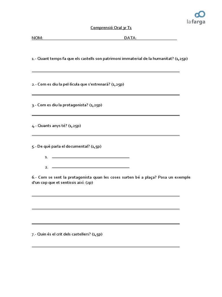 Comprensió Oral 3r T1 | PDF