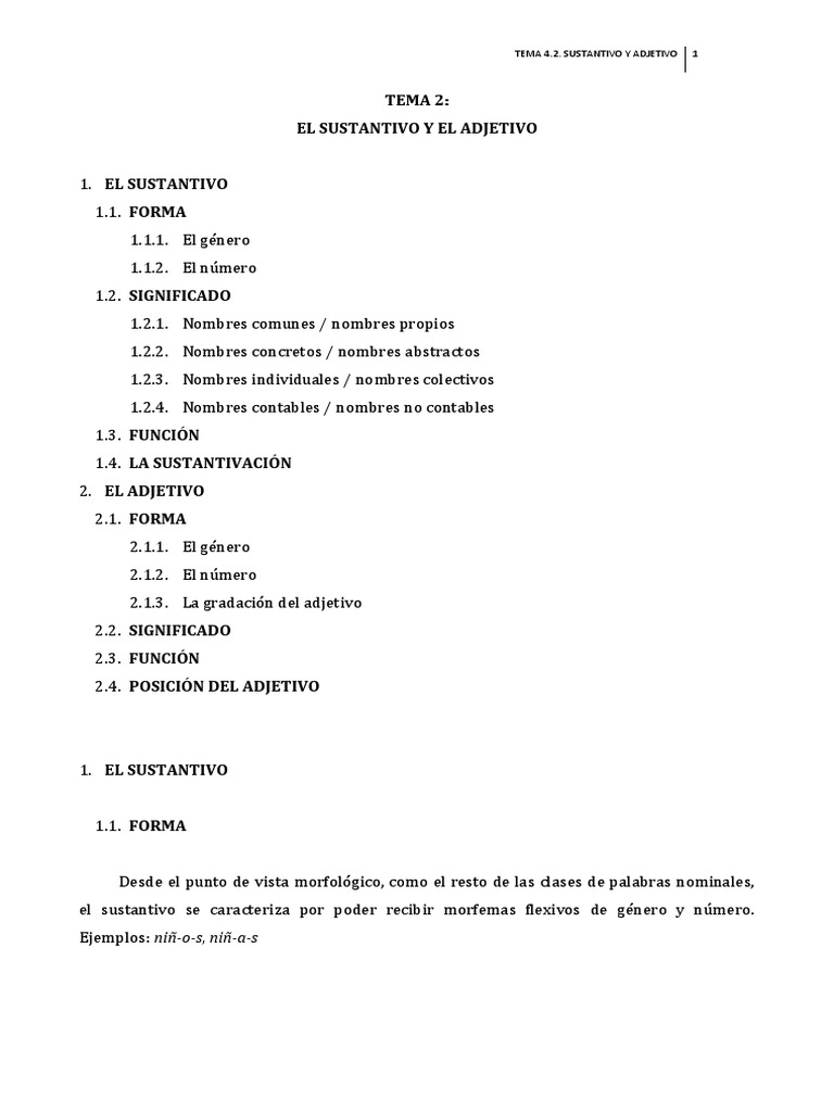 El Sustantivo y El Adjetivo | PDF | Adjetivo | Género gramatical
