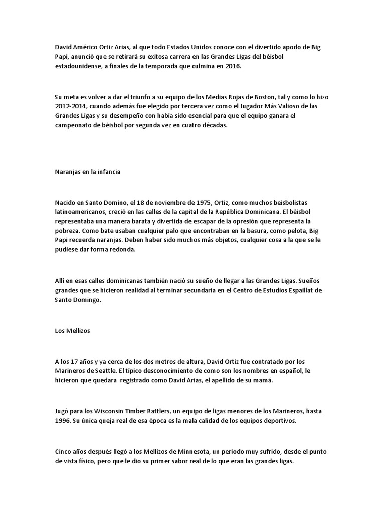 David Américo Ortiz Arias Biografia | PDF | Deportes | Ocio