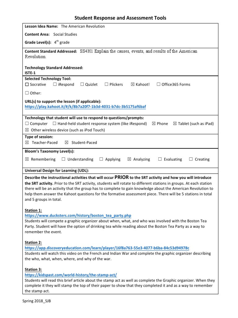 American Revolution Lesson Plan | PDF | Educational Assessment ...