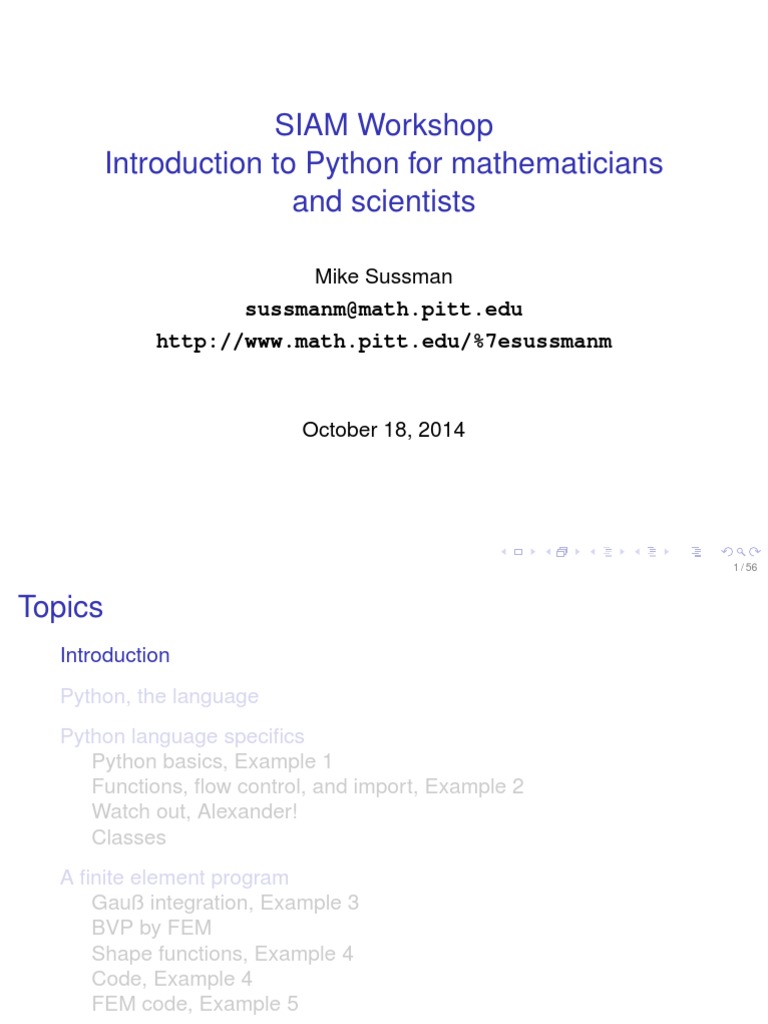 SIAM Workshop Introduction To Python For Mathematicians and Scientists | PDF | Calculus Of ...