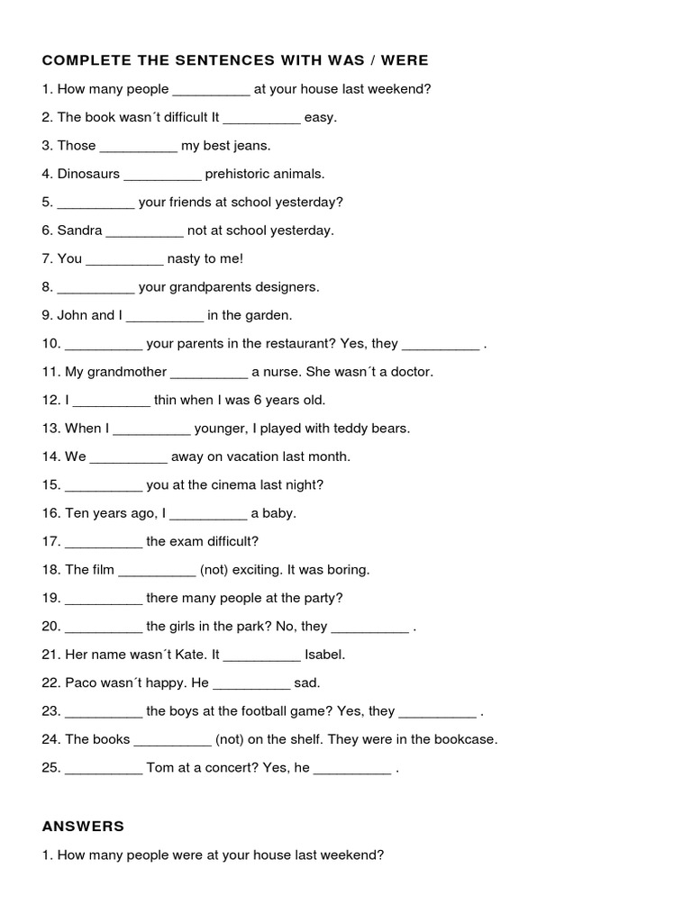 Was Were Answer | PDF | Leisure