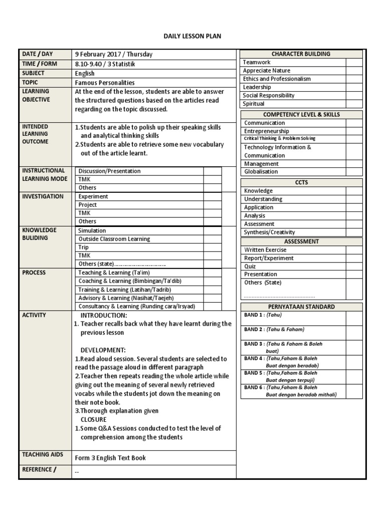 Daily Lesson Plan: Critical Thinking & Problem Solving | PDF | Lesson ...