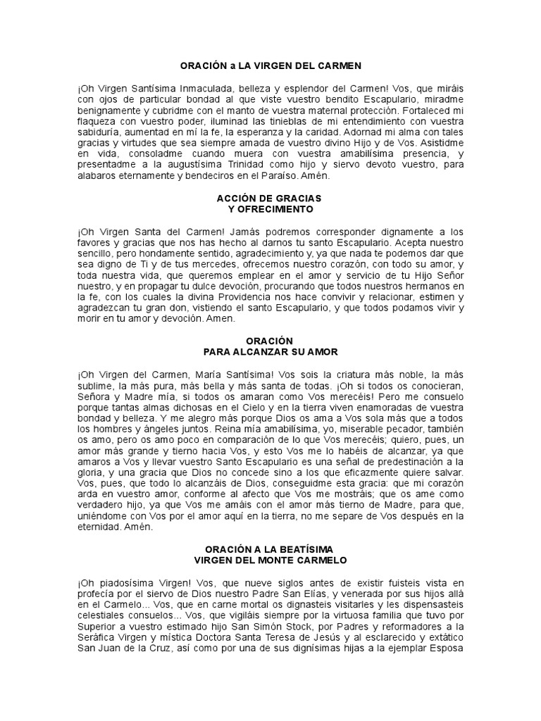 Oración A La Virgen Del Carmen | PDF | María, madre de Jesús | Amor