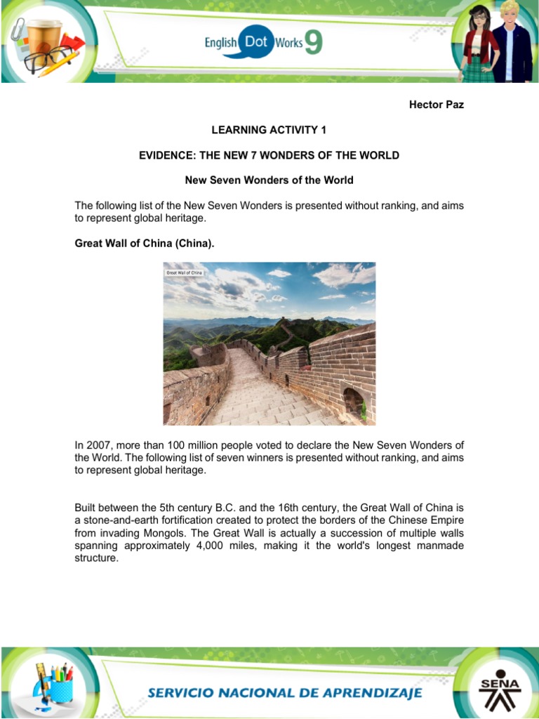 Learning Activity 1 Evidence The New 7 Wonders of The World | PDF ...