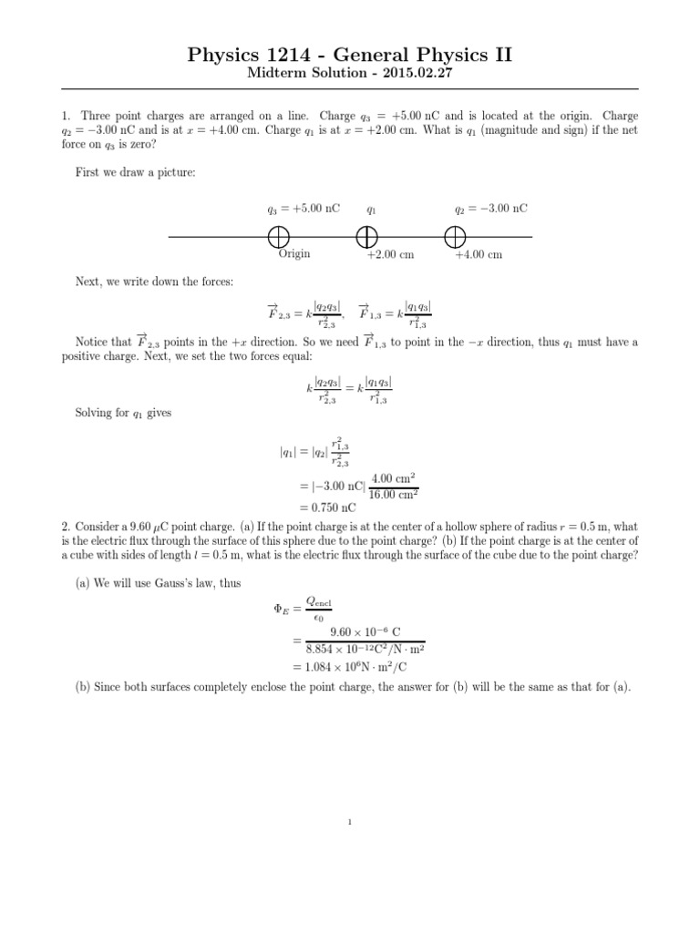 Phys 1214 Spring 2015 Midterm Solutions | PDF | Capacitor | Voltage