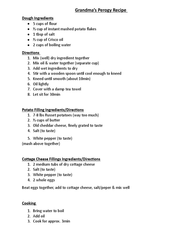 Authentic Grandma's Perogy Recipe | PDF