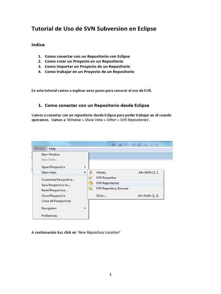 Tutorial de Uso de SVN Subversion en Eclipse | PDF | Informática | Software