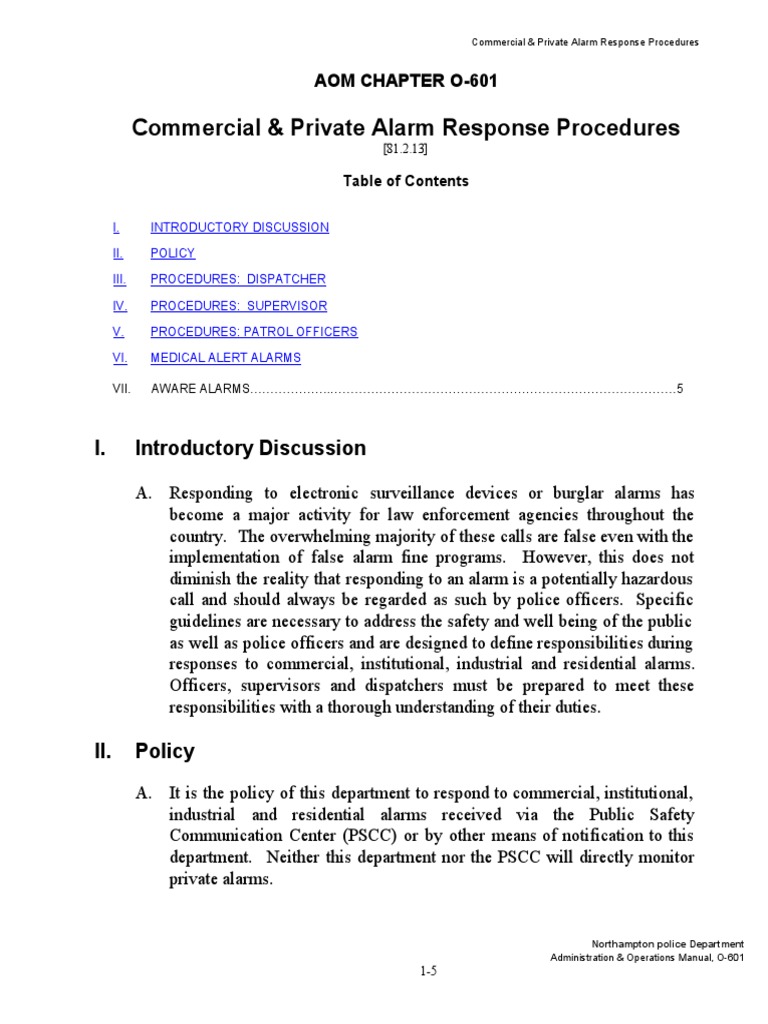 Alarm Response Procedures Overview | PDF | Dispatcher | Police