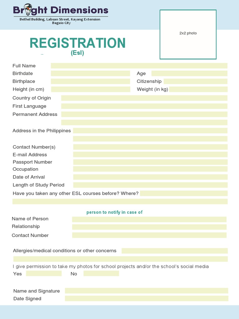 ESL Registration Form | PDF