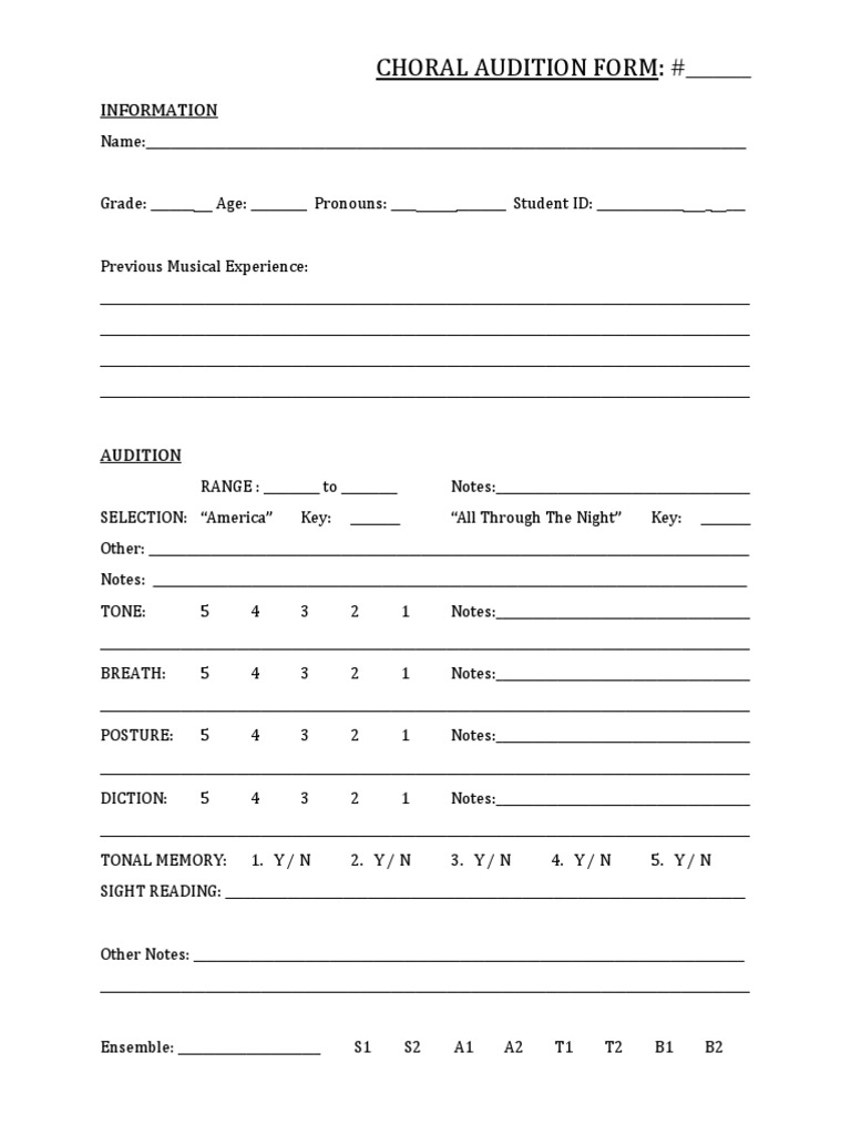 Choir Audition Form | Download Free PDF | Leisure