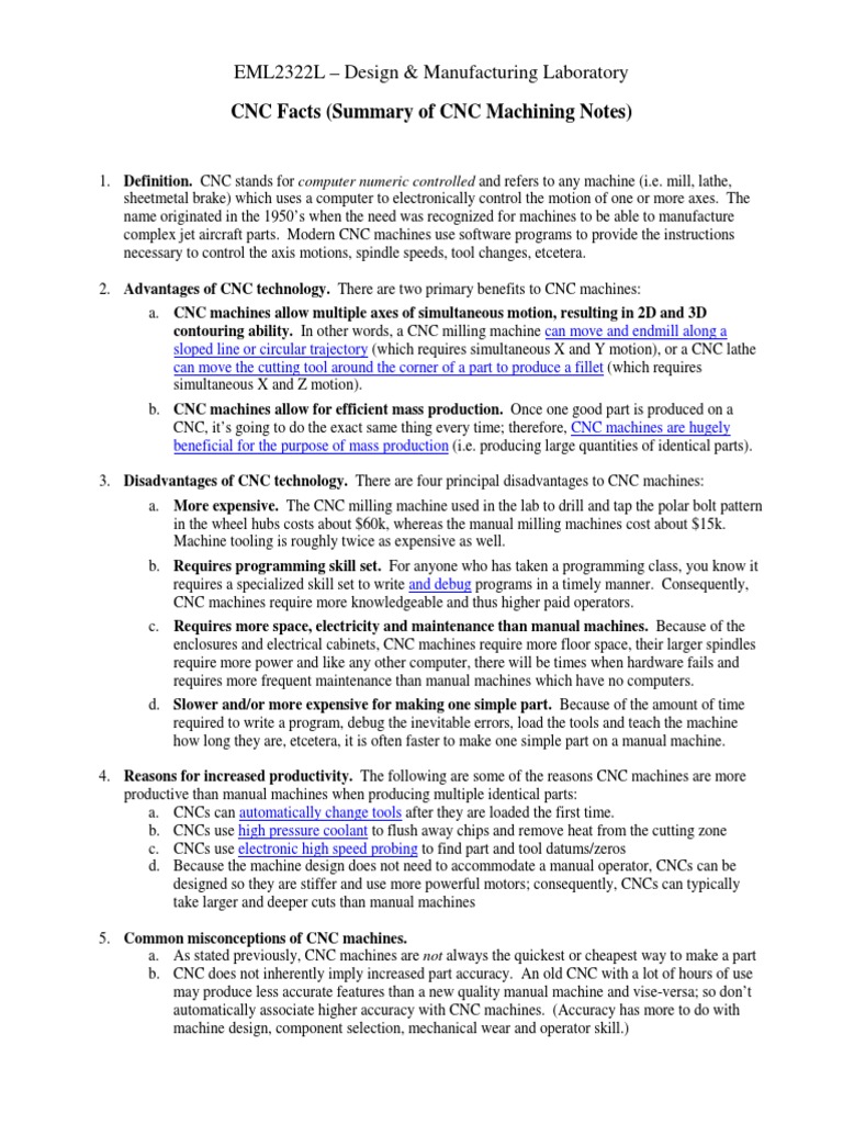 CNC Facts (Summary of CNC Machining Notes) : EML2322L - Design ...