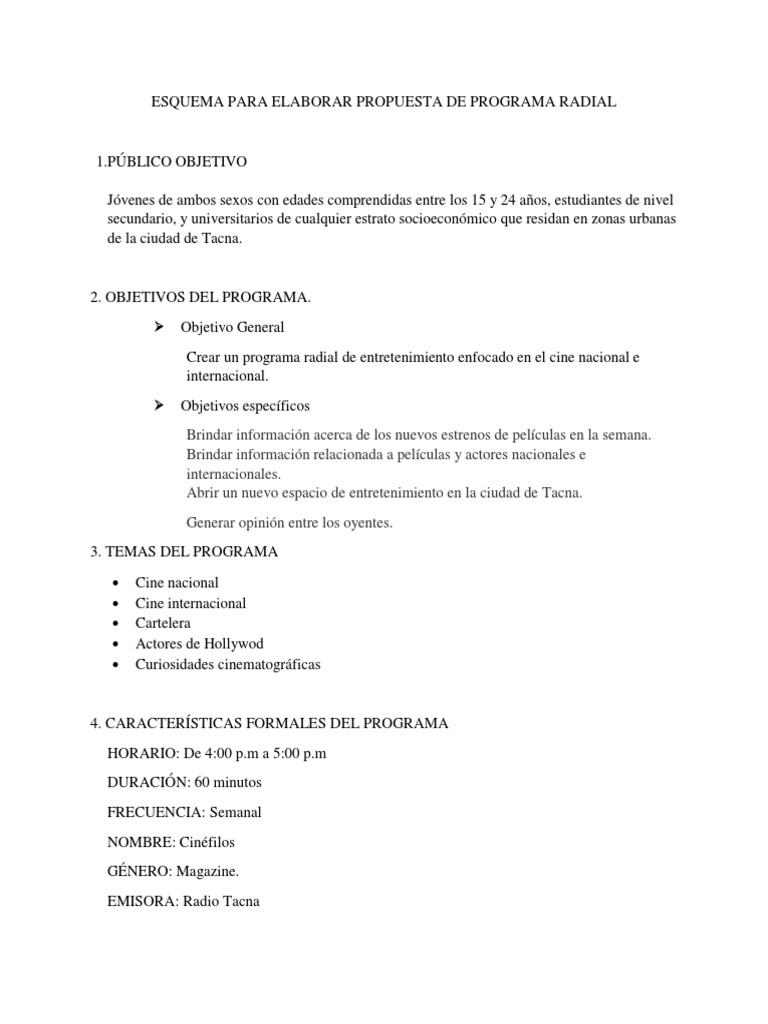 Esquema para Elaborar Propuesta de Programa Radial | PDF