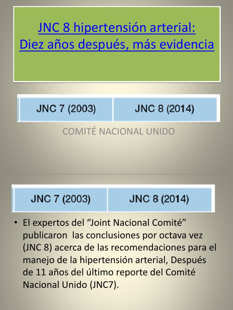 JNC 8 Hipertensión Arterial | PDF | Hipertensión | Medicina CLINICA