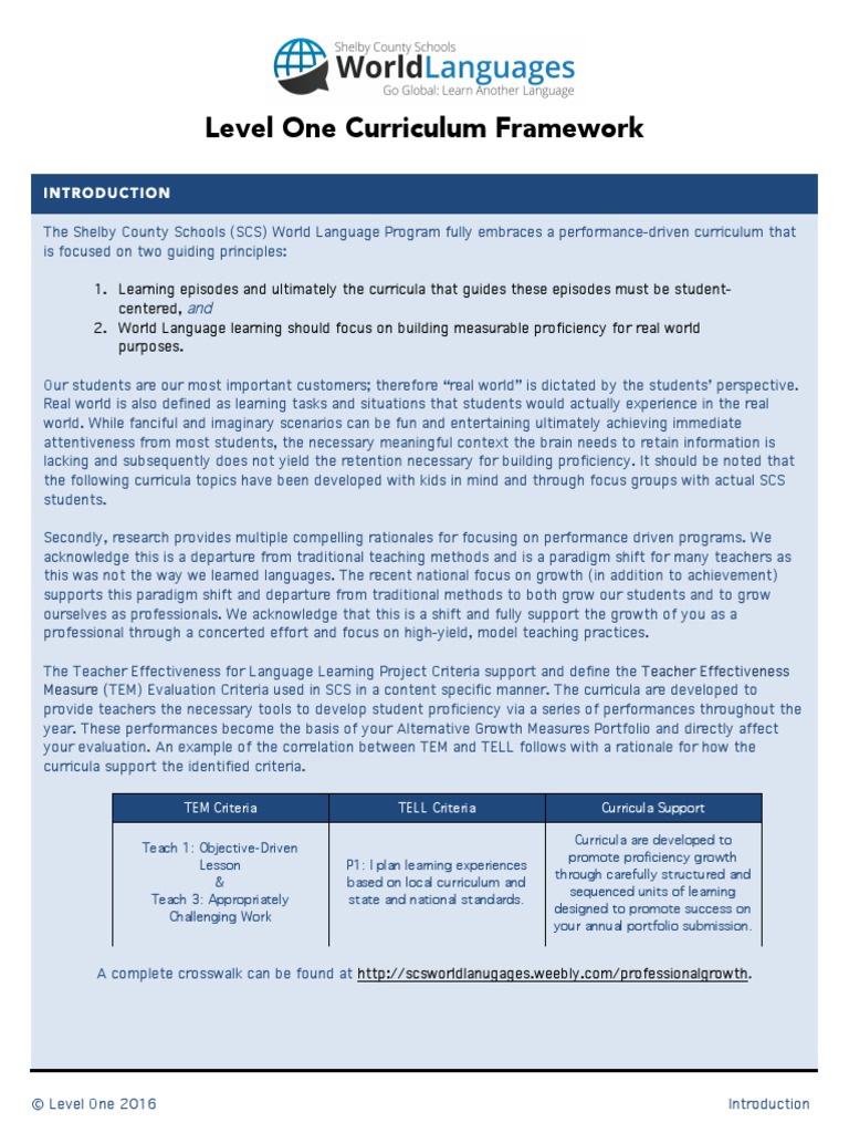Level1 Curriculum Intro 2016 | PDF | Curriculum | Teachers