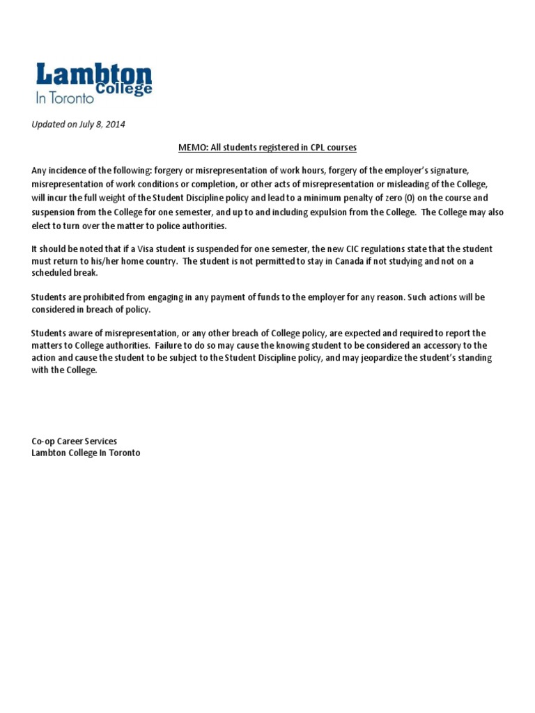 MEMO Student Discipline Policy - Forgery of Documents PDF | PDF