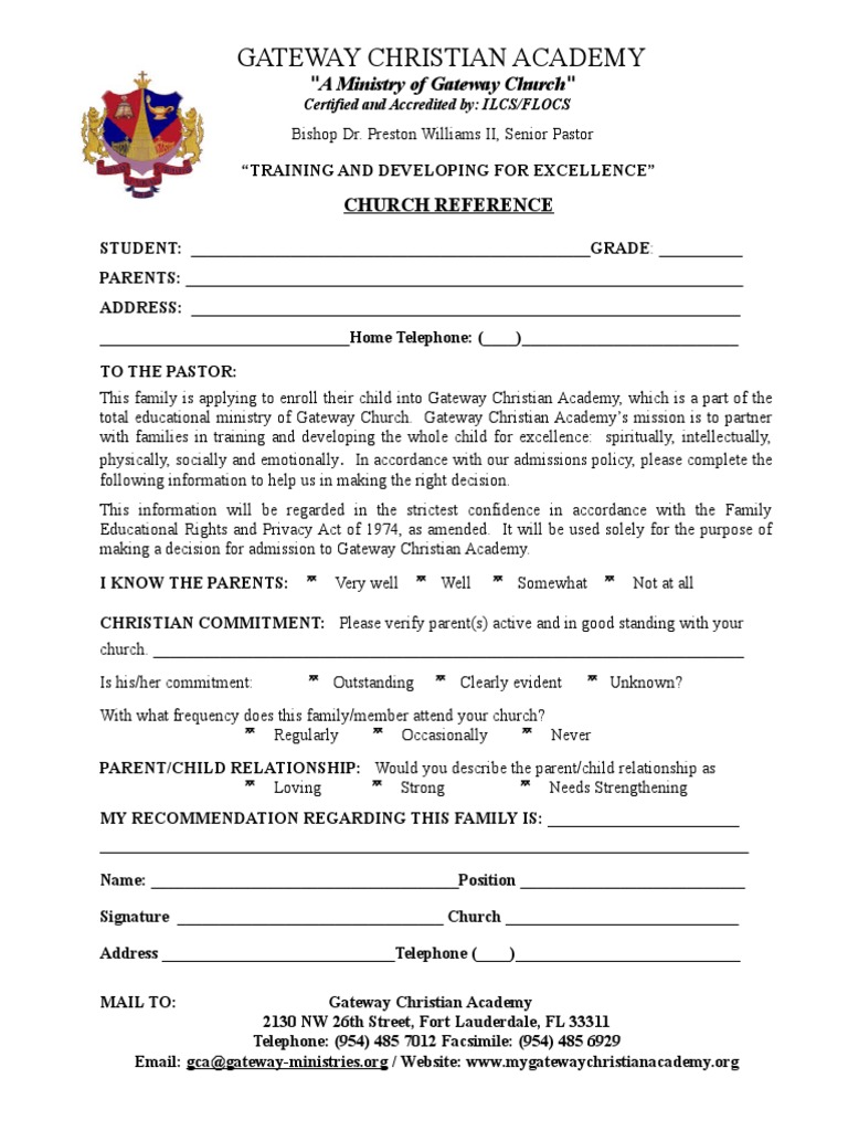 Church Reference Letter
