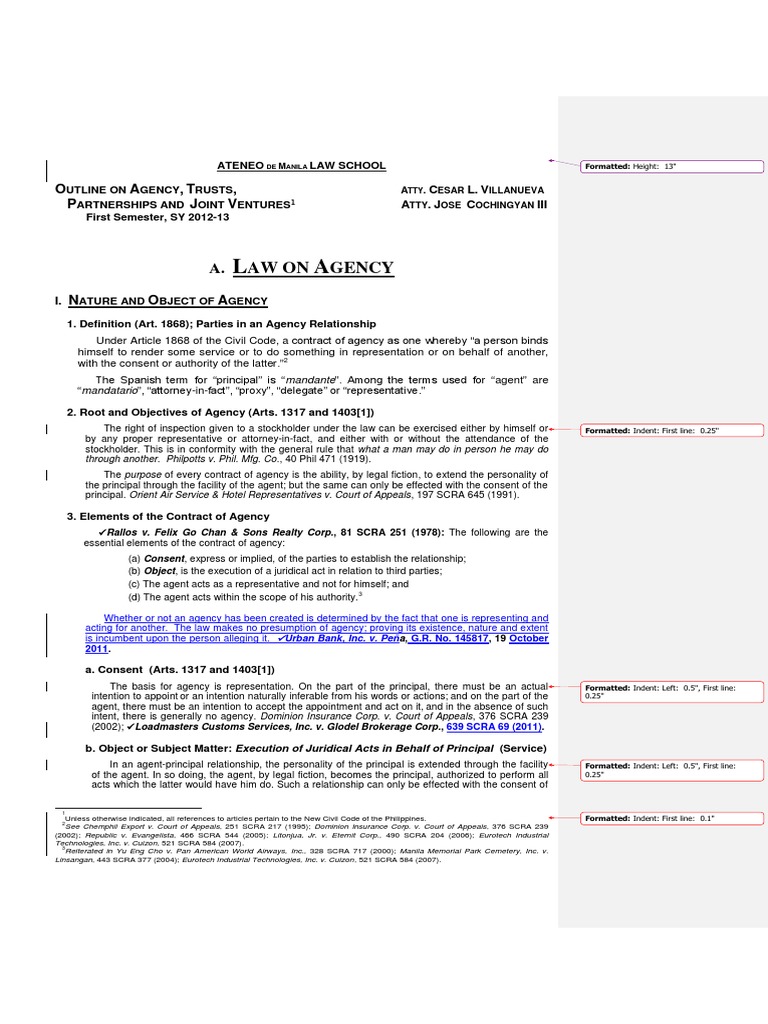 Agency Reviewer Villanueva PDF | PDF | Law Of Agency | Power Of Attorney