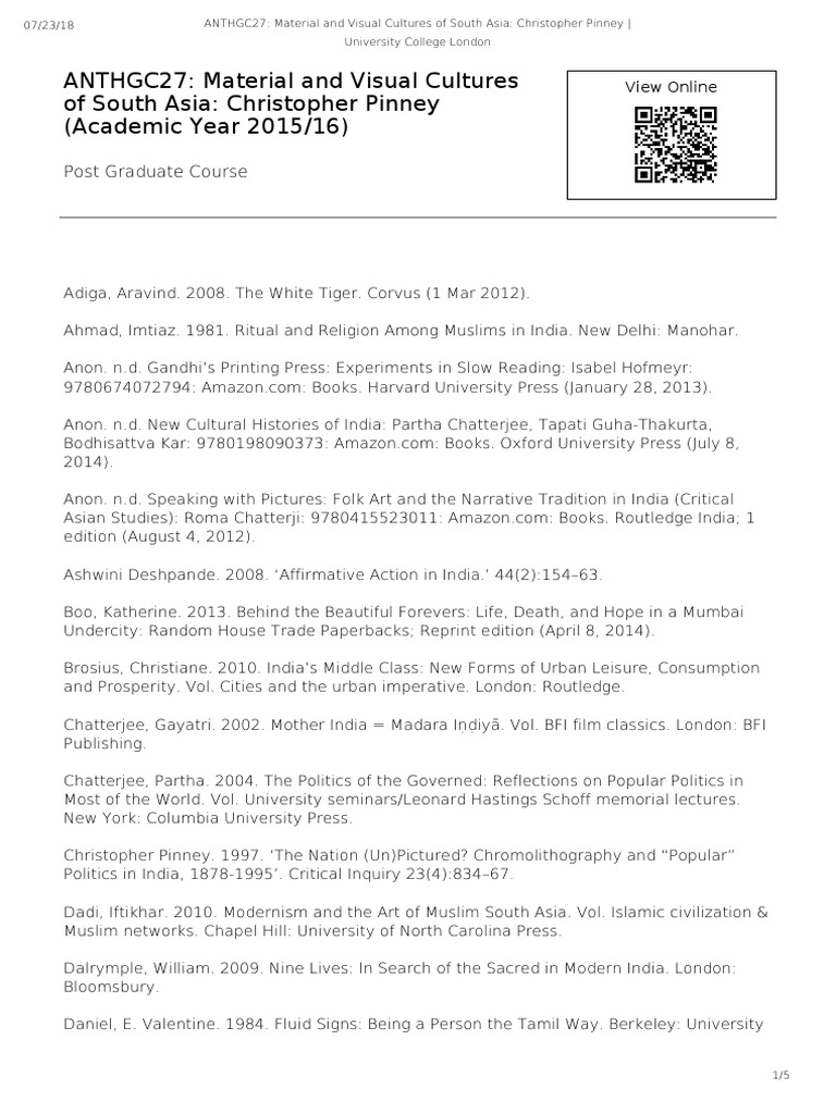 Material and Visual Cultures of South Asia: Christopher Pinney ...