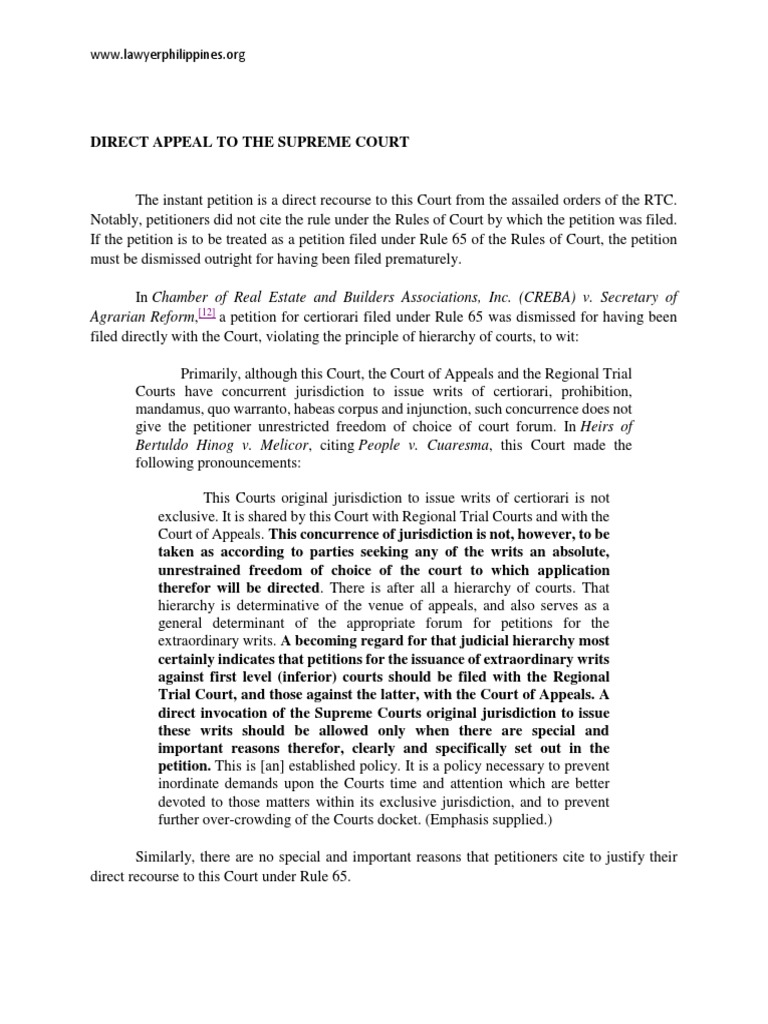 Direct Appeal Process to Supreme Court | PDF | Appeal | Certiorari