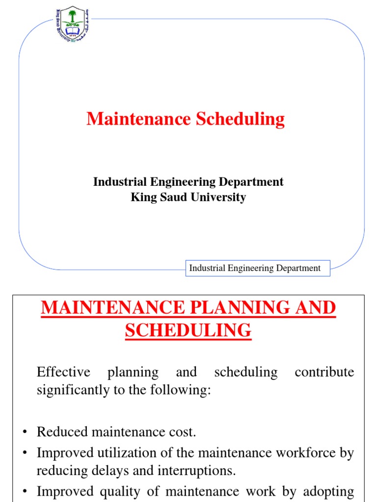 Class 11 - Maintenance Planning and Scheduling - DR - Adel | PDF | Scheduling (Computing ...