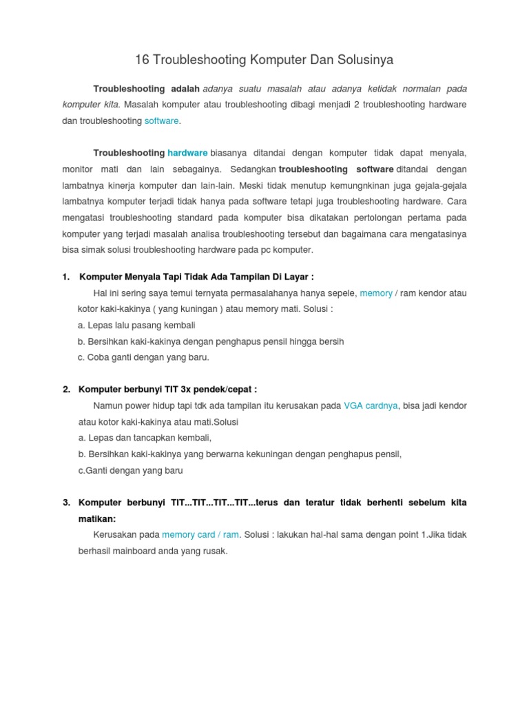 Troubleshooting Komputer Dan Solusinya | PDF | Game & Aktivitas | Komputer