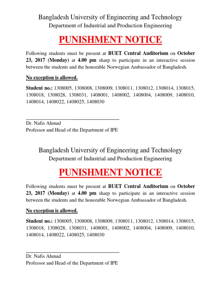 Punishment Notice | PDF