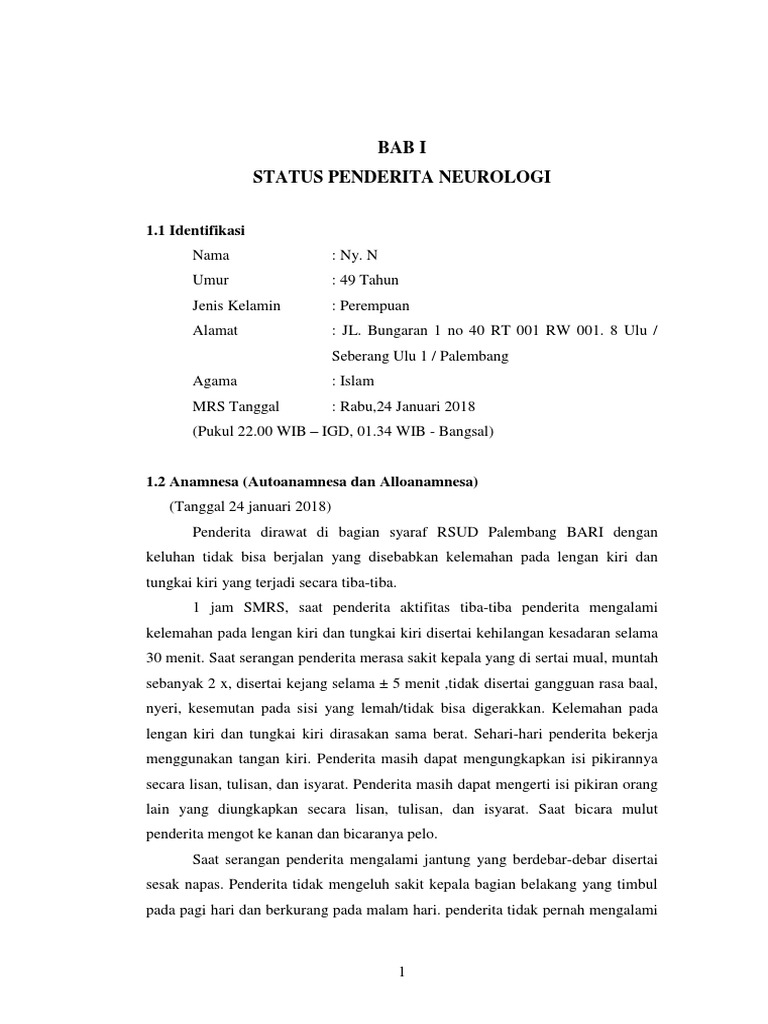 Status and Neurological Examination of a Patient with Neurological ...