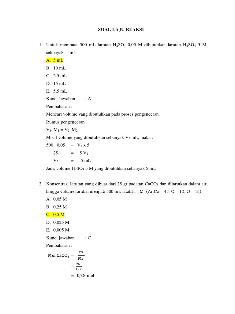 Soal Latihan Laju Reaksi | PDF
