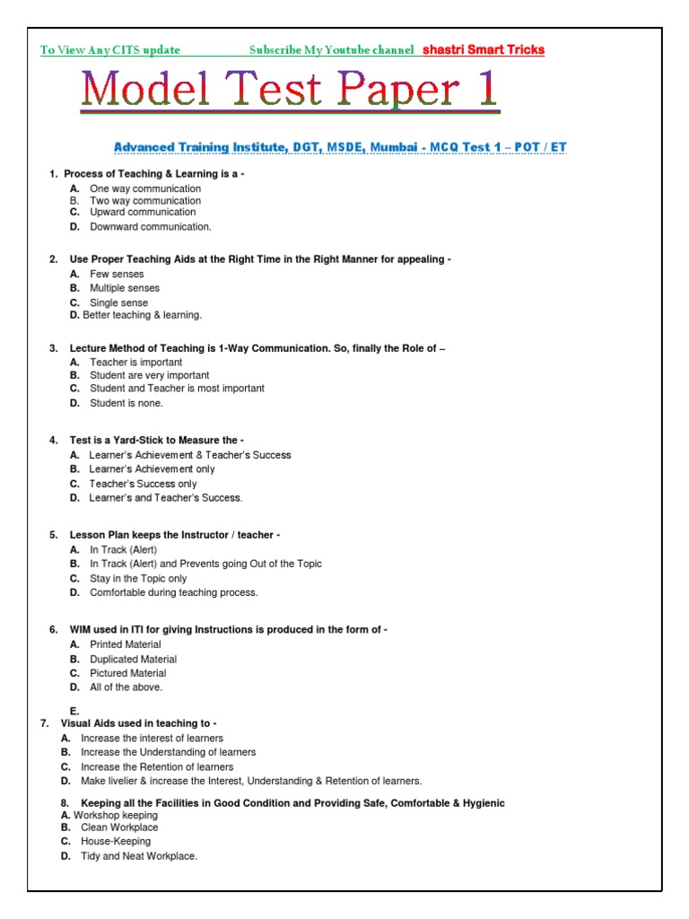 Model Test Paper 1 | PDF | Instinct | Learning